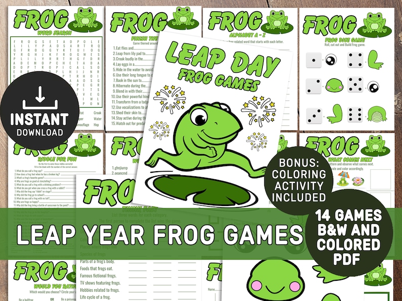 Leap Year Frog Game Bundle, Printable Games for Kids, Frog Birthday ...