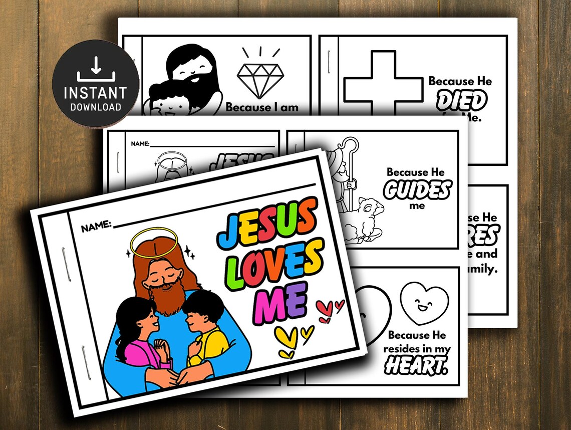 Jesus Loves Me Mini Book, Printable Bible Activity, Watercolor, Kids ...