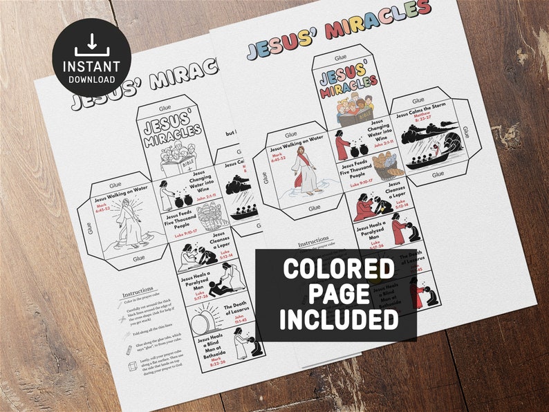 Jesus Miracles Coloring Cube, Printable Bible Verse Activity, Kids ...