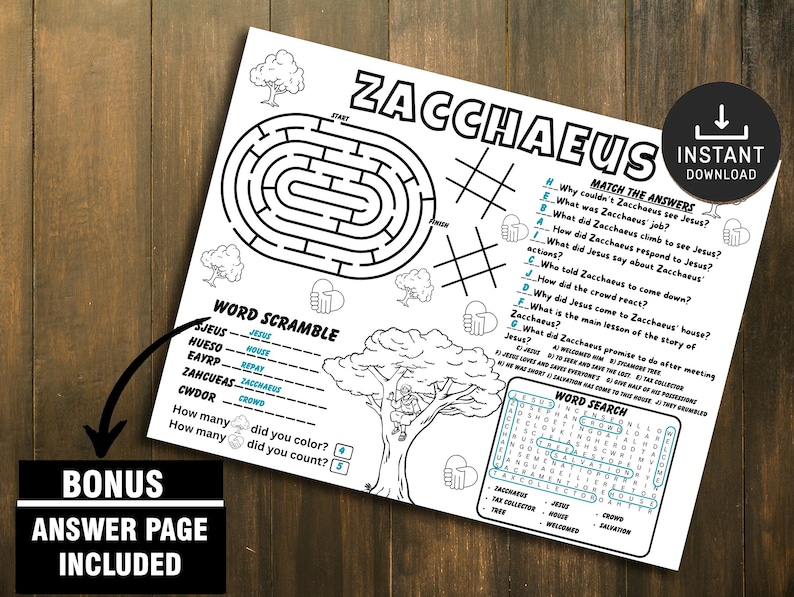 Zacchaeus, Bible Activity, Sunday Activities, Bible Placemat, Church ...