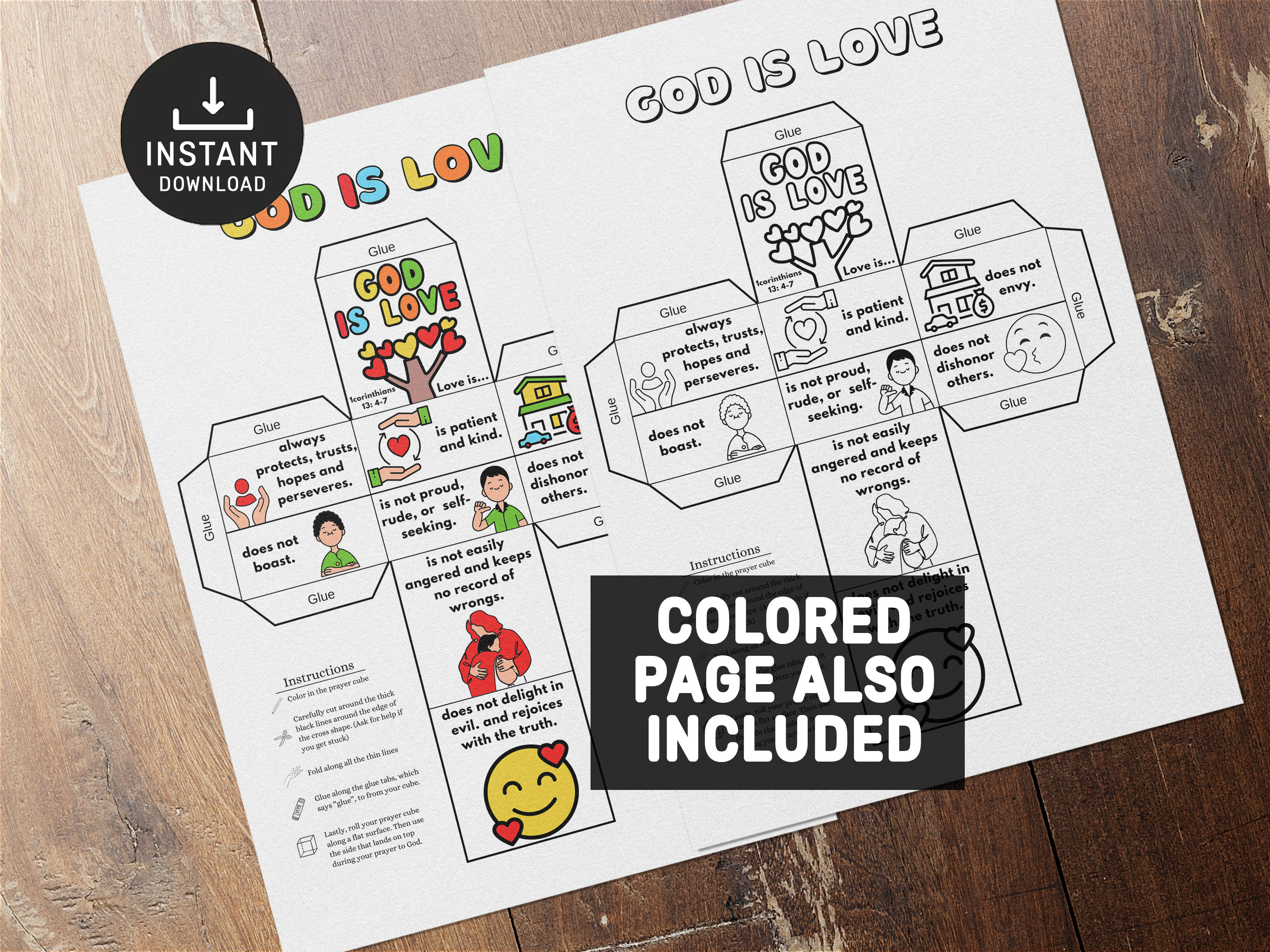 God is Love Coloring Cube, Printable Bible Activity, Watercolor, Kids ...