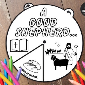 Good Shepherd Coloring Wheel, Bible Activity, Kids Bible Lesson, Memory ...