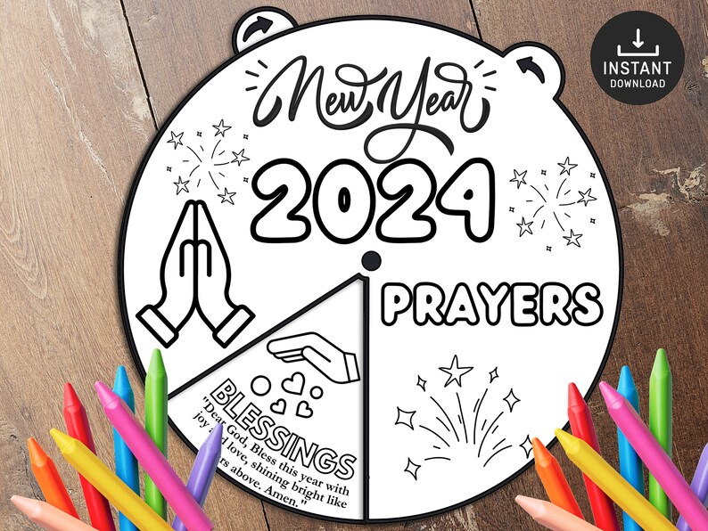 New Year 2024 Prayers Coloring Wheel, Bible Activity, Memory Game ...