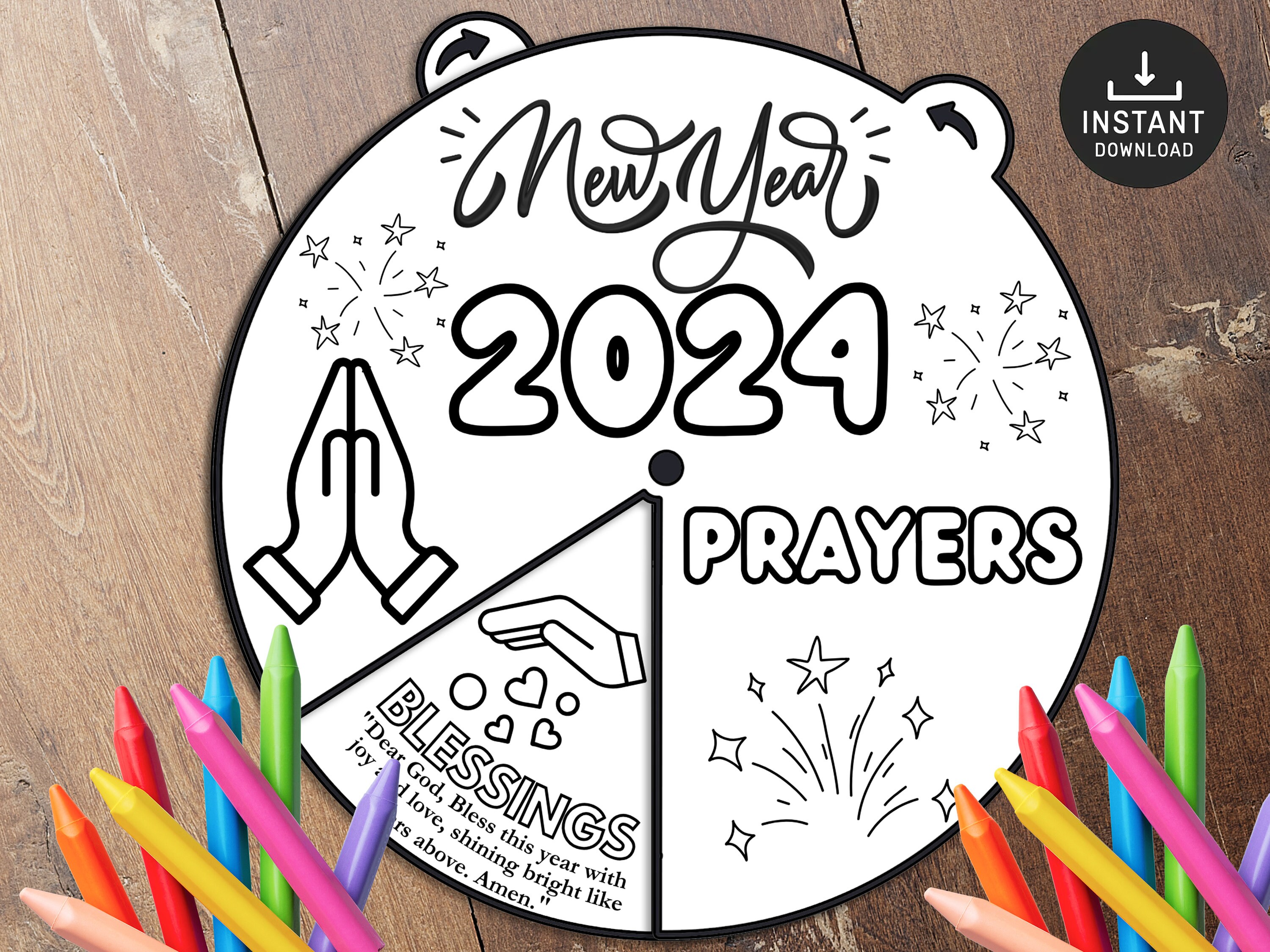 New Year 2024 Prayers Coloring Wheel, Bible Activity, Memory Game ...