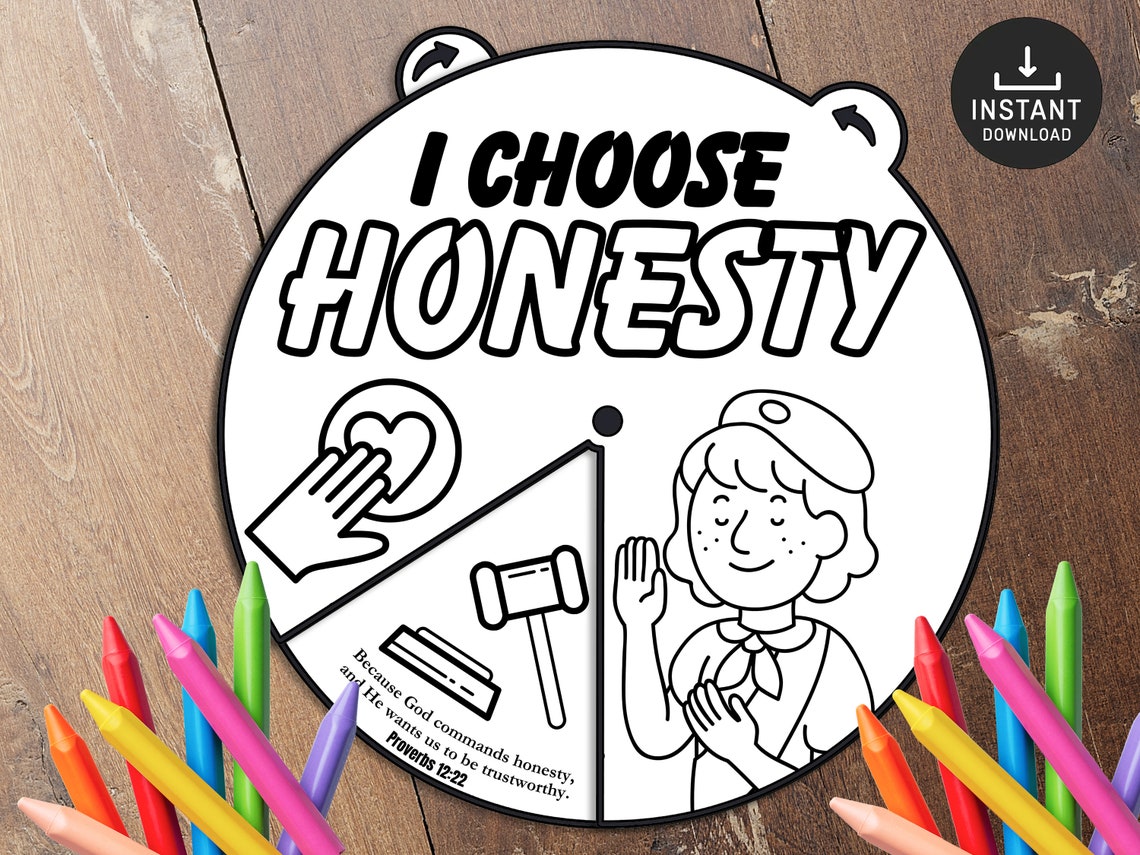 I Choose Honesty Coloring Wheel, Printable Bible Activity, Kids Bible ...