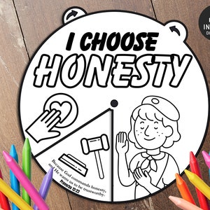 I Choose Honesty Coloring Wheel, Printable Bible Activity, Kids Bible ...