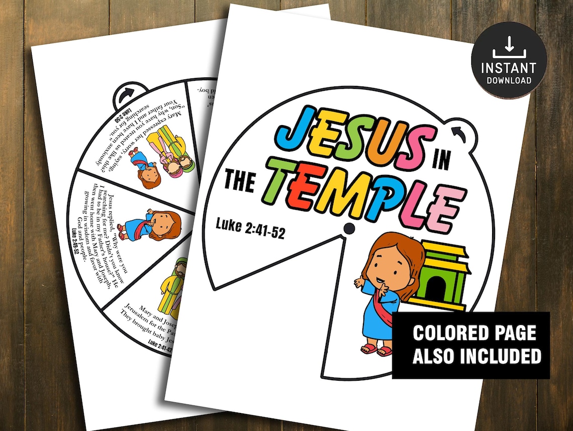 Jesus in the Temple Coloring Wheel, Luke 2, Bible Story, Kids Bible ...