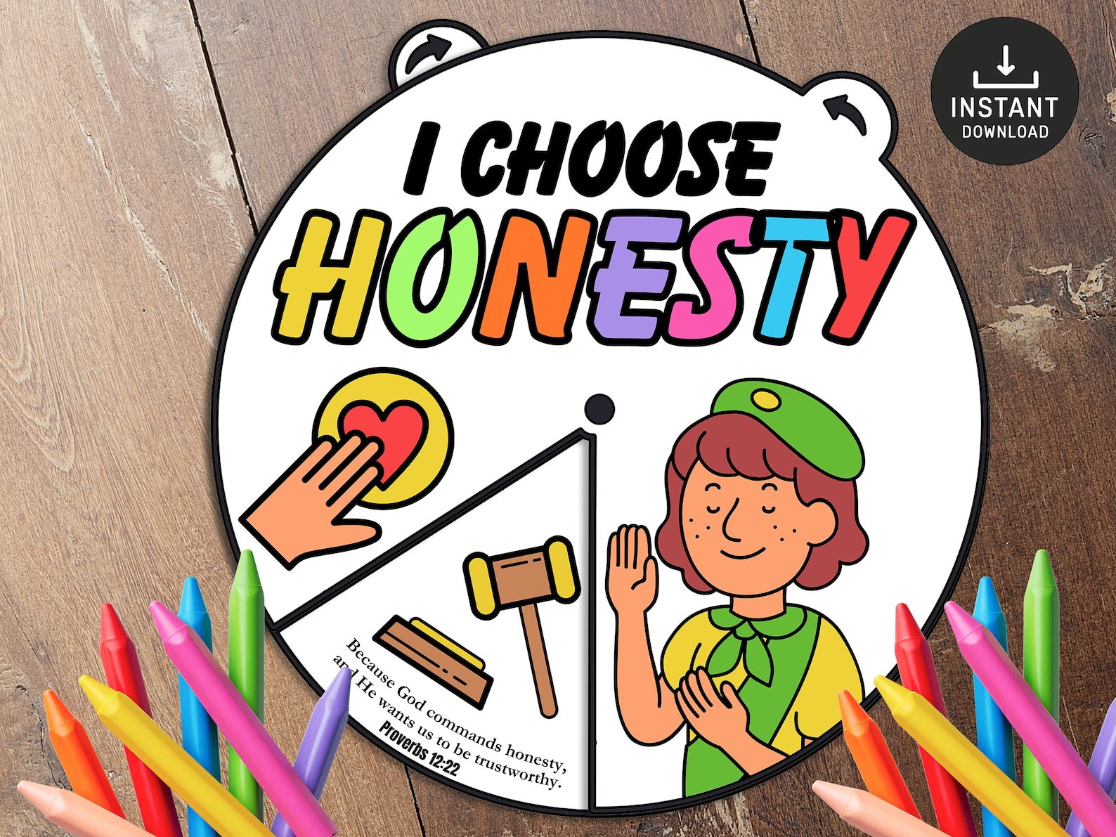 I Choose Honesty Coloring Wheel, Printable Bible Activity, Kids Bible ...