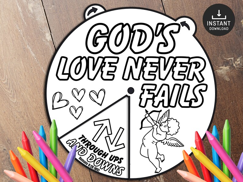God is Love Coloring Wheel, Printable Bible Activity, Watercolor, Kids ...