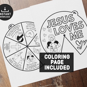 Jesus Loves Me Coloring Wheel, Printable Bible Activity, Watercolor ...