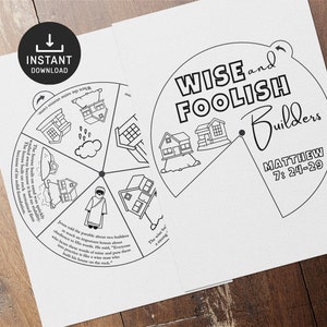 Wise and Foolish Builders Coloring Wheel, Printable Bible Activity ...