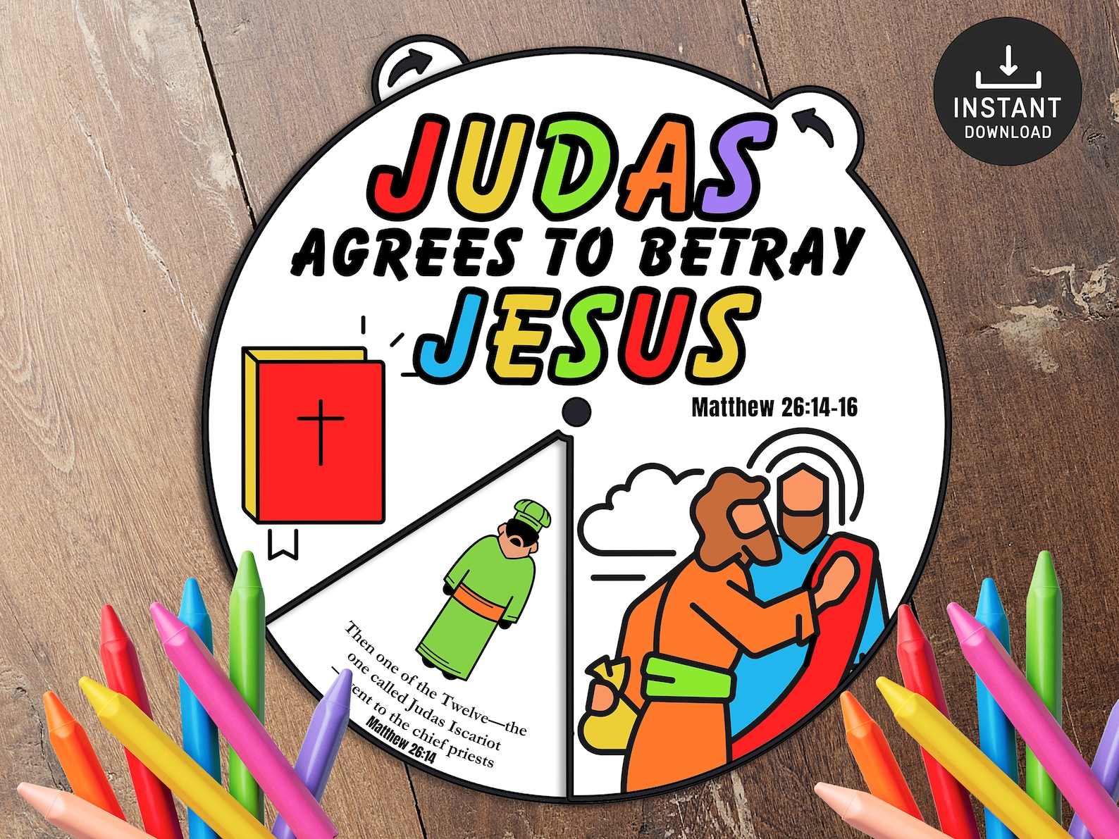 Judas Betrays Jesus Coloring Wheel Easter Bible Story Lesson Wheel ...