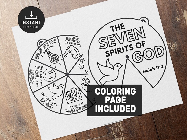 Seven Spirit of God Coloring Wheel Printable Bible Activity - Etsy