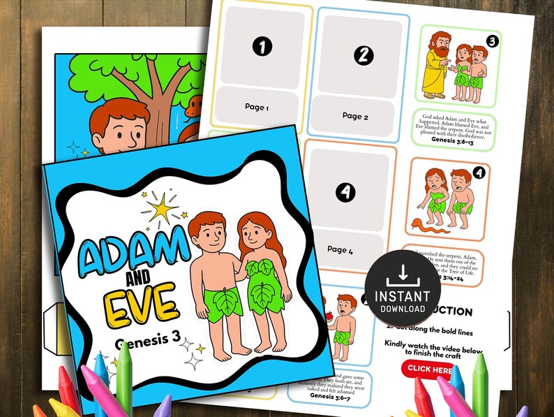 Adam and Eve Bible Story Mini Book: Sunday School Craft (digital ...