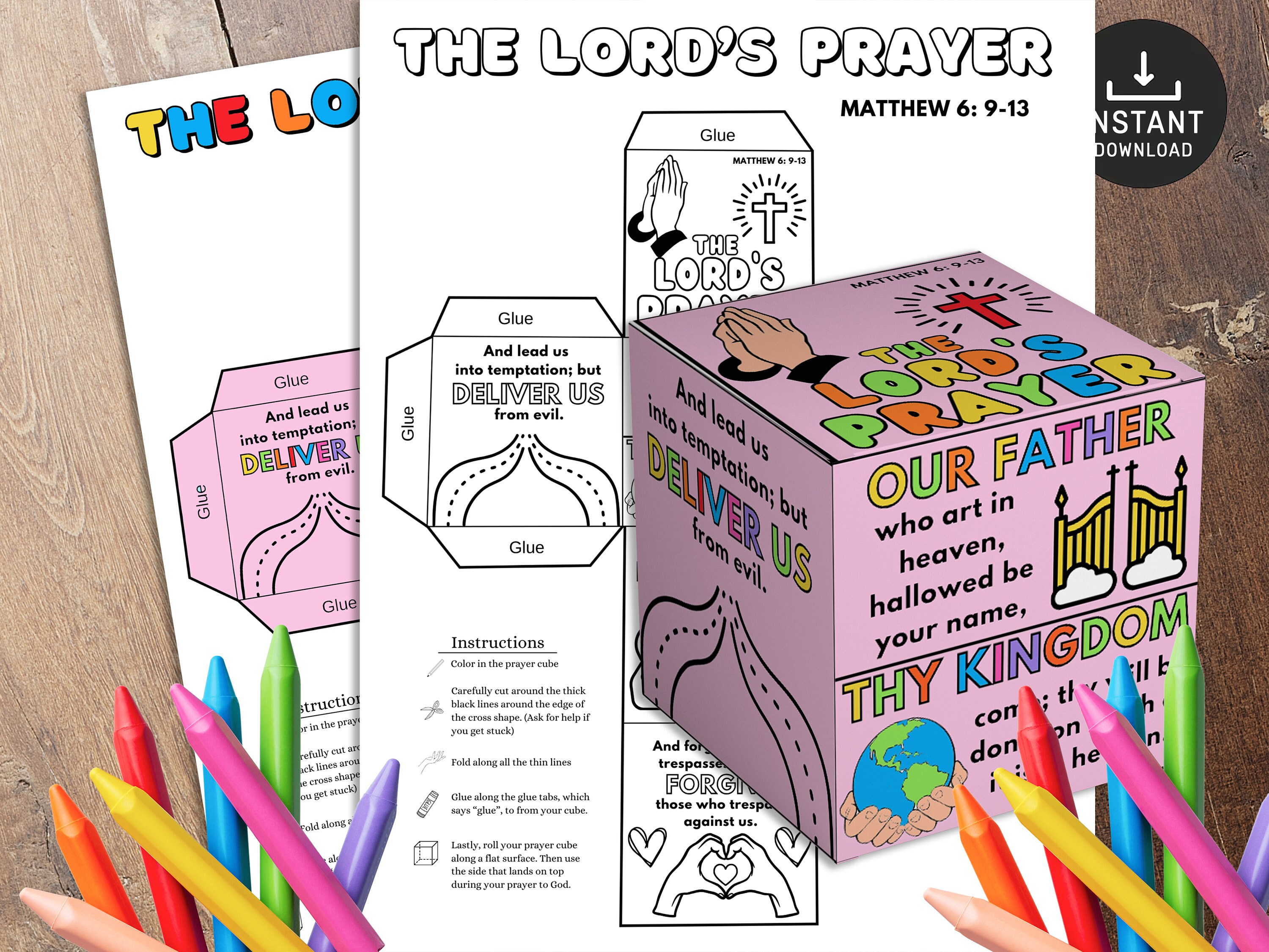 Printable Lords Prayer Cube for Kids Lord's Bible Verse - Etsy