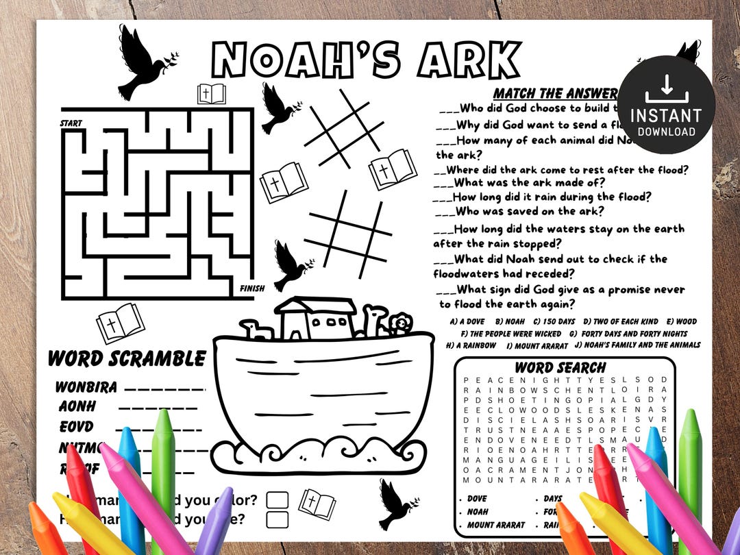 Noah's Ark Activity Placemat, Bible Activity, Sunday School, Bible ...