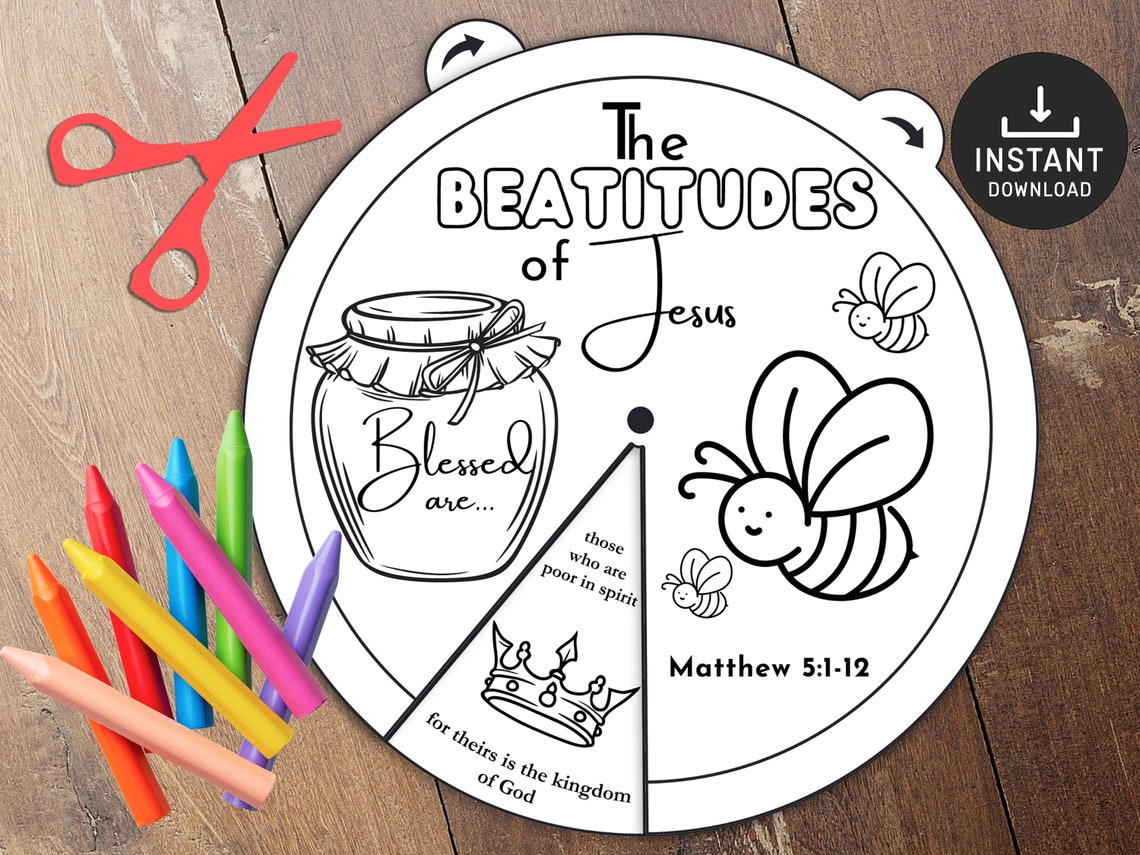 Beatitudes Coloring Wheel Printable Bible Verse Activity - Etsy
