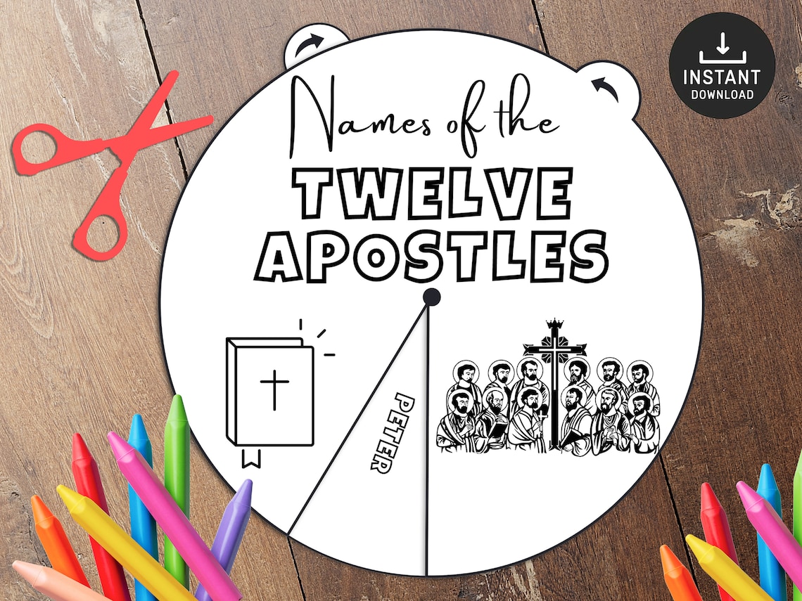 Names of the Twelve Apostles Coloring Wheel, Printable Bible Verse ...