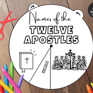 Names of the Twelve Apostles Coloring Wheel, Printable Bible Verse ...