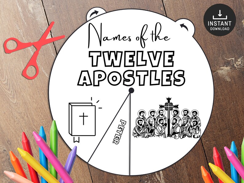 Names of the Twelve Apostles Coloring Wheel, Printable Bible Verse ...