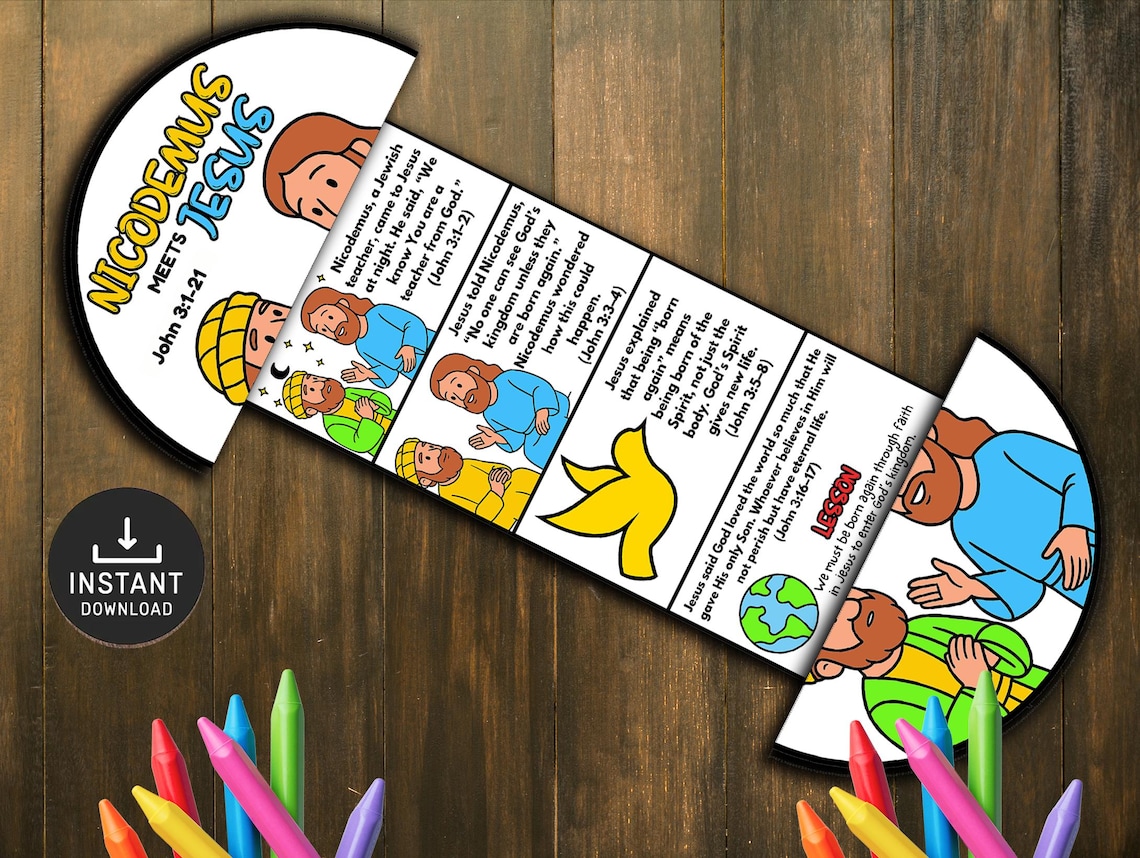 Nicodemus Meets Jesus Folding Surprise Bible Story Craft, Kids Bible ...