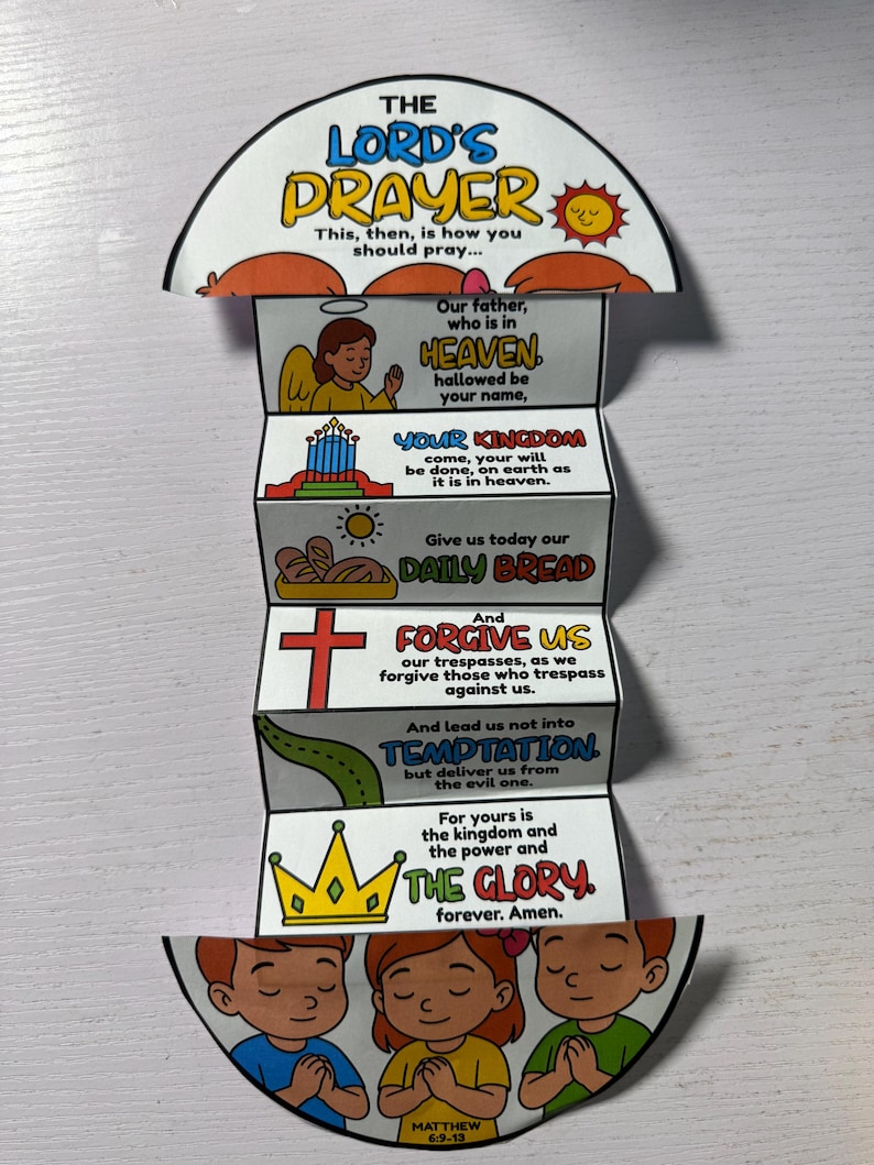 The Lord's Prayer Folding Surprise Bible Craft, Bible Lesson, Memory ...