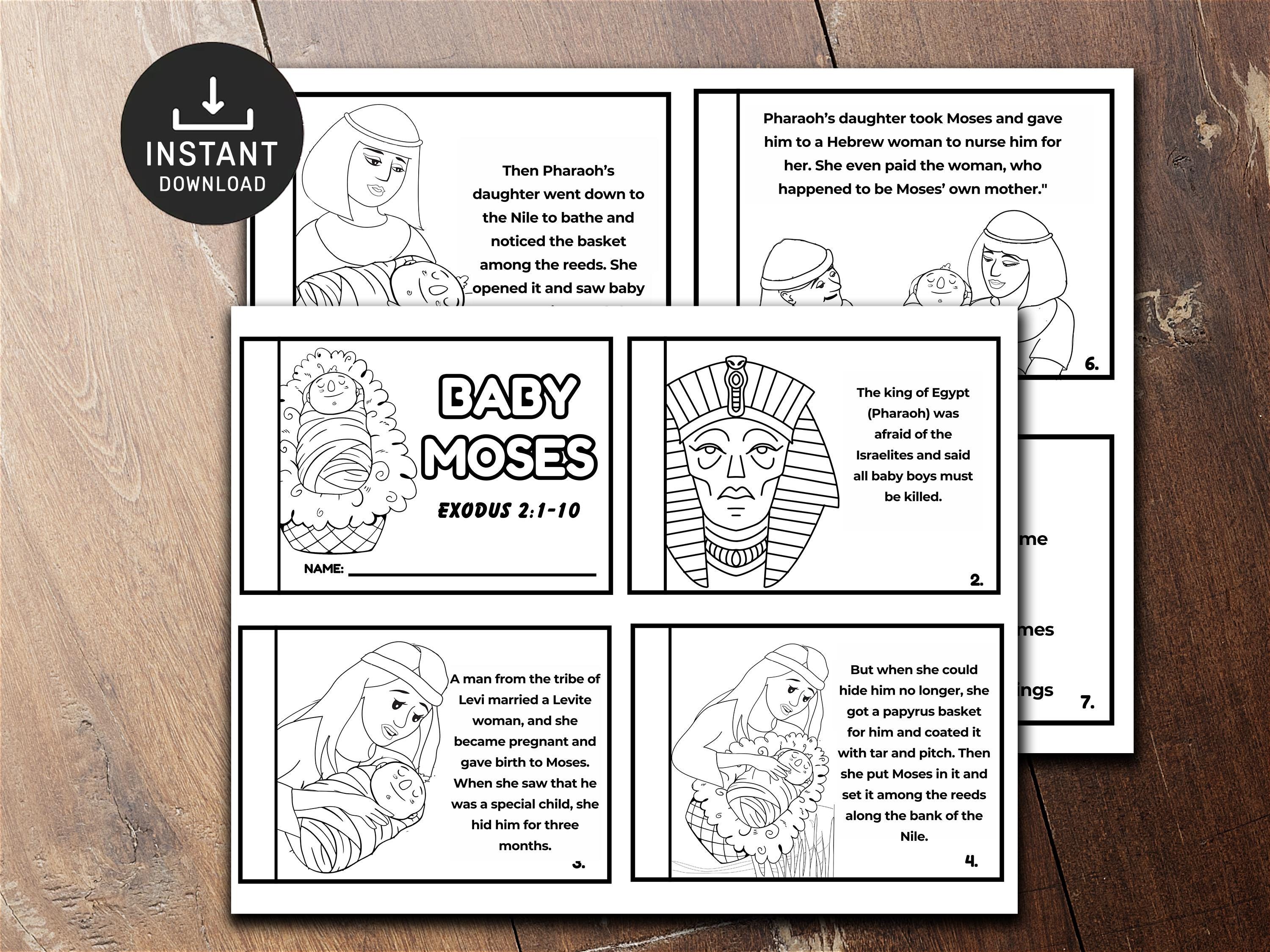 Moses Mini Book, Printable Bible Activity, Watercolor, Kids Bible ...