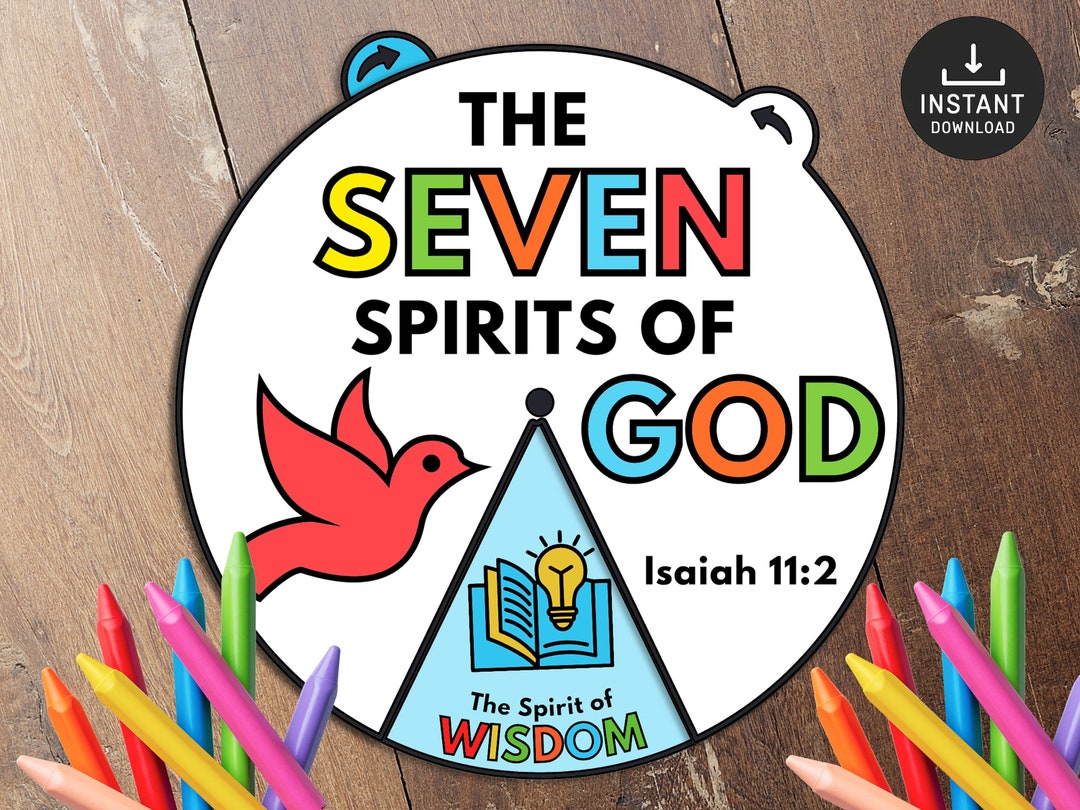 Seven Spirit of God Coloring Wheel, Pentecost Craft, Kids Bible Lesson, Holy Spirit Lesson ...