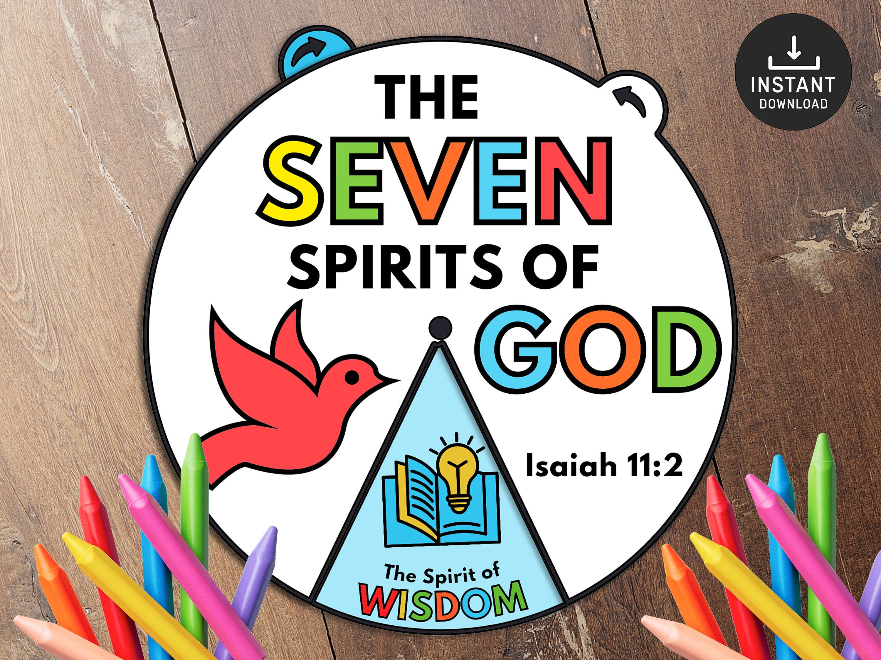 Seven Spirit of God Coloring Wheel, Pentecost Craft, Kids Bible Lesson ...