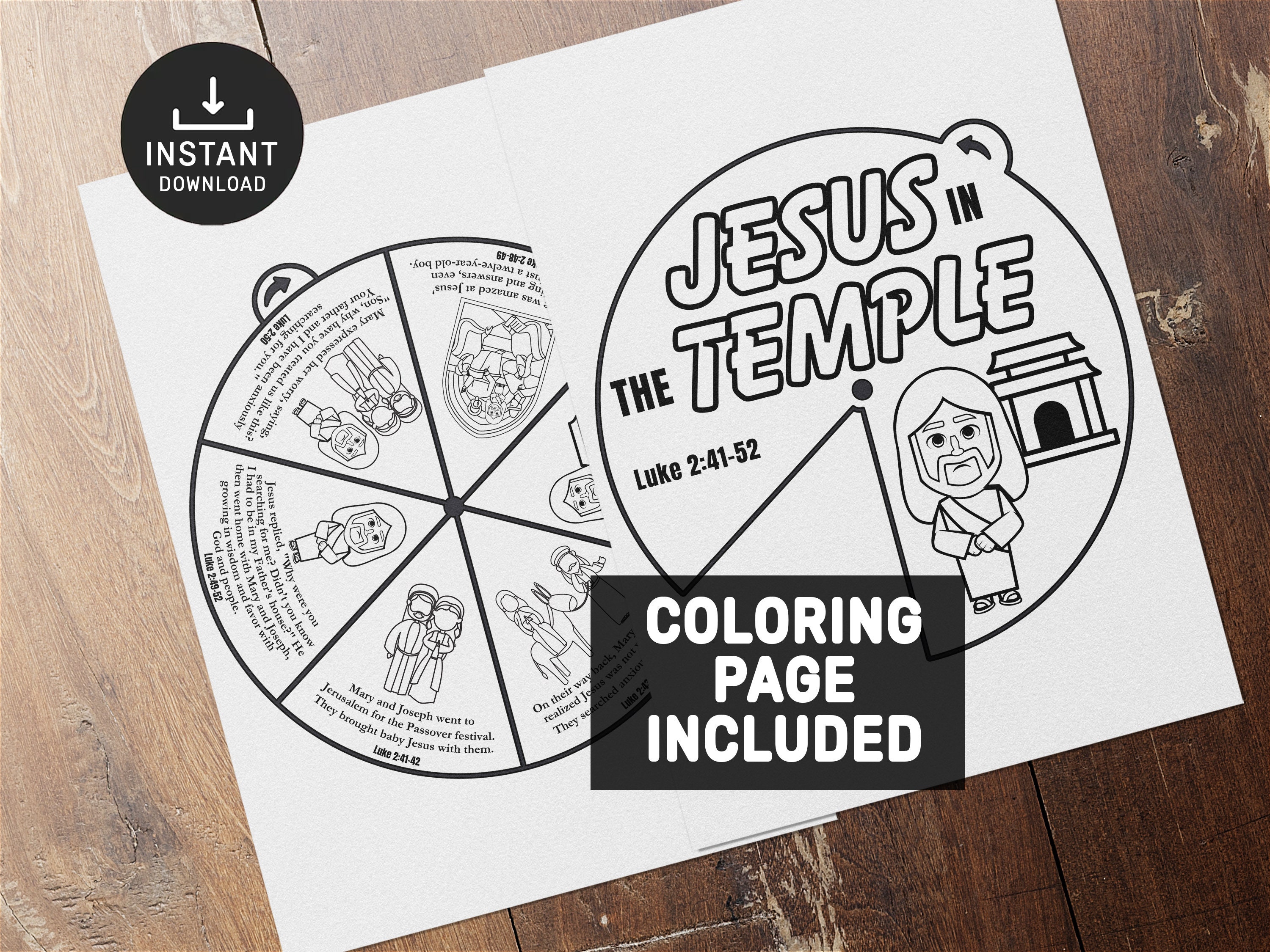 Jesus in the Temple Coloring Wheel, Luke 2, Bible Story, Kids Bible ...