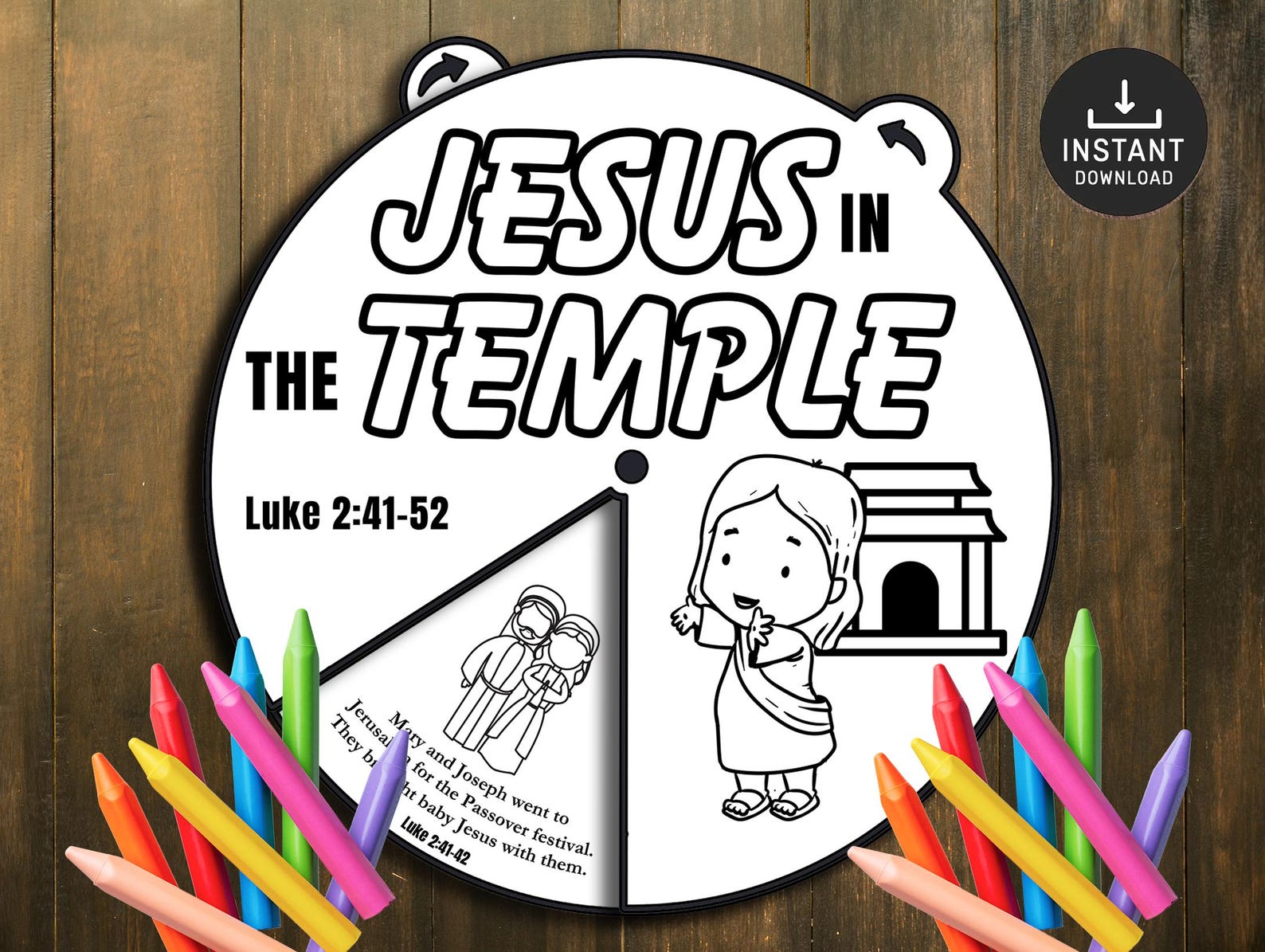 Jesus in the Temple Coloring Wheel, Luke 2, Bible Story, Kids Bible ...