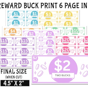 Kids Reward Bucks Printable, Kids Reward Coupons, Chore Bucks ...