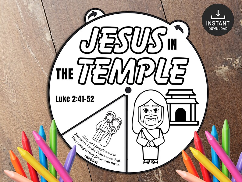 Jesus in the Temple Coloring Wheel, Luke 2, Bible Story, Kids Bible ...