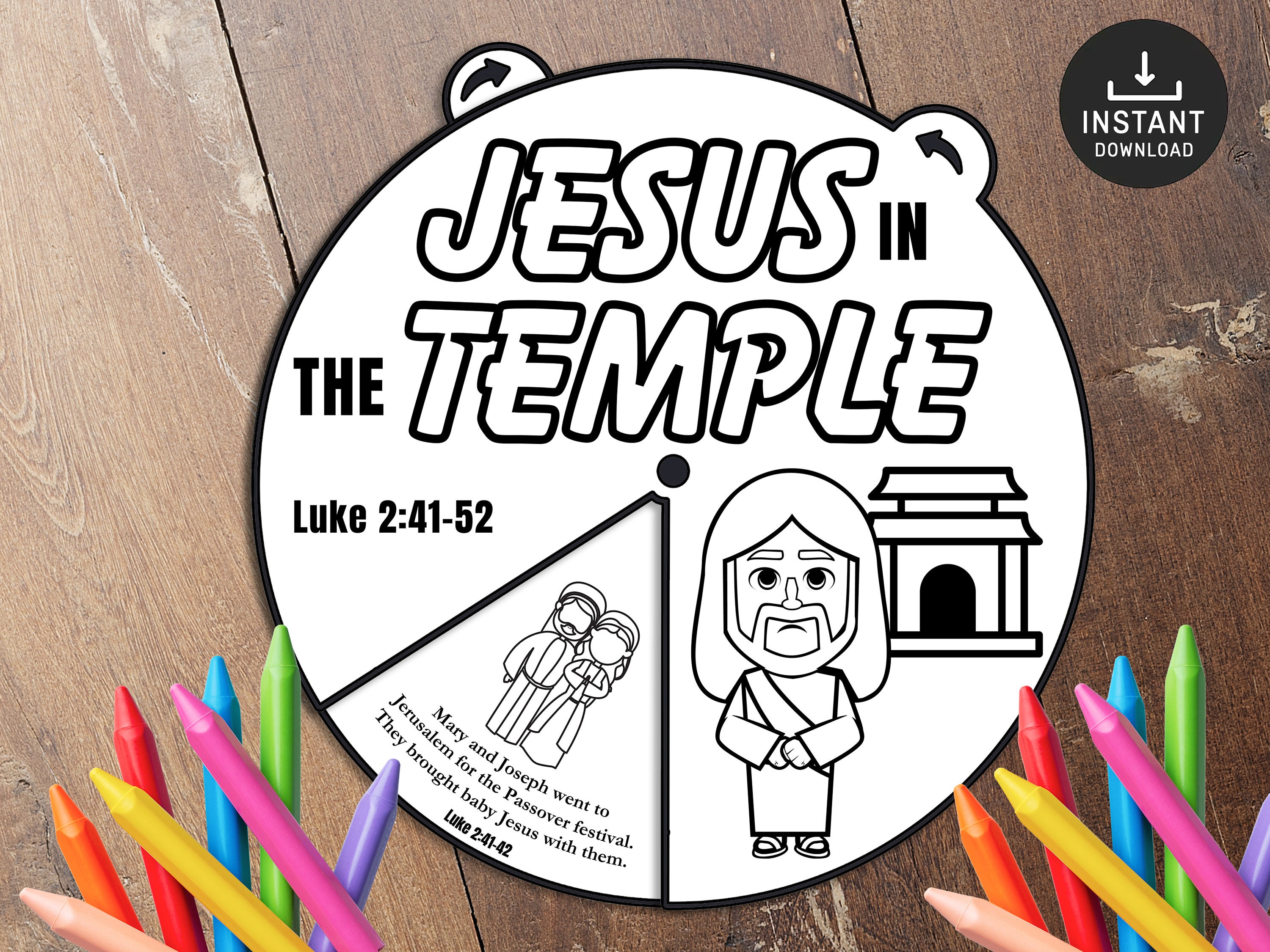 Jesus in the Temple Coloring Wheel, Luke 2, Bible Story, Kids Bible ...