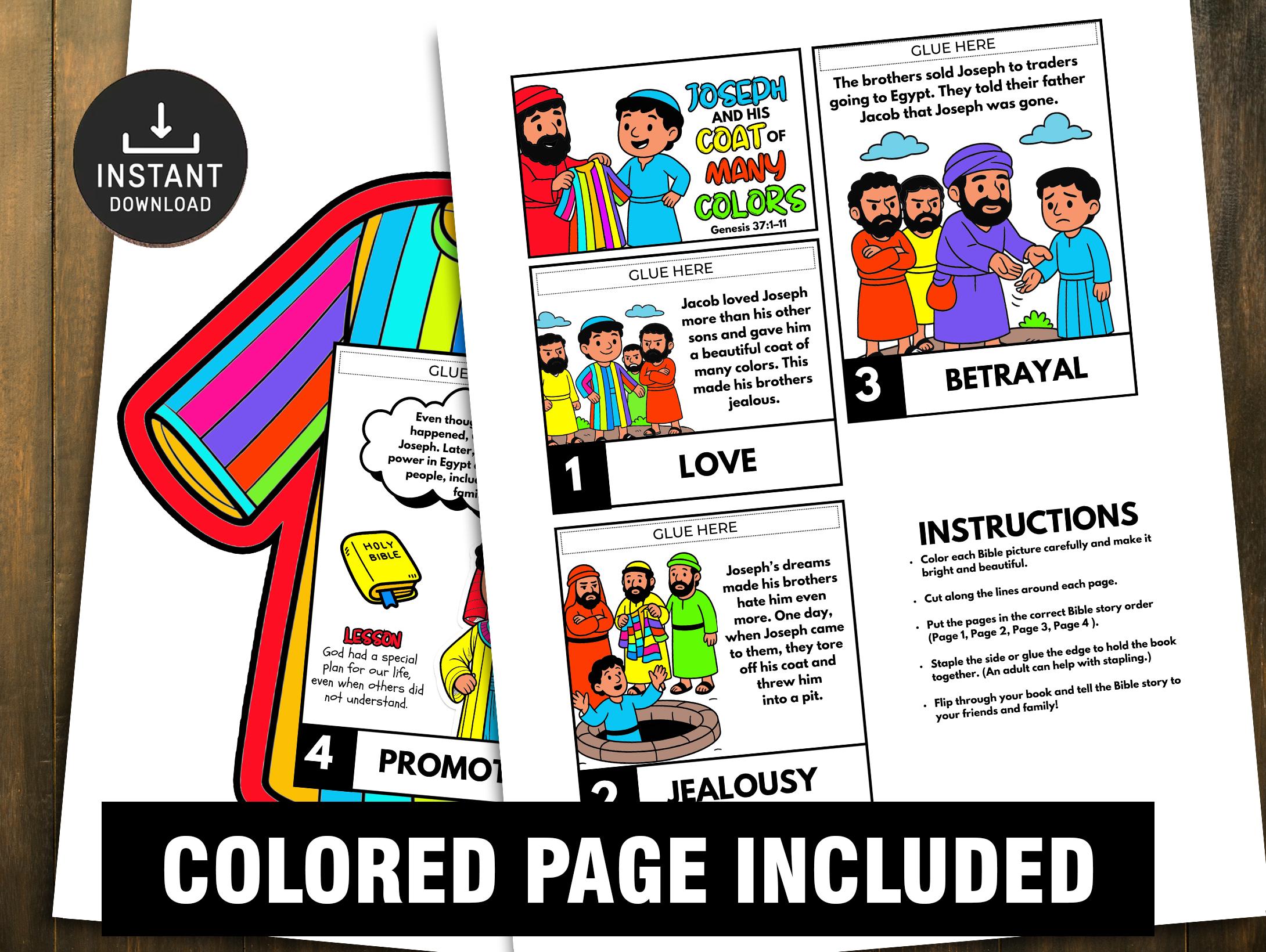 Joseph's Coat of Many Colors Flipbook Bible Craft for Kids, Memory Game ...