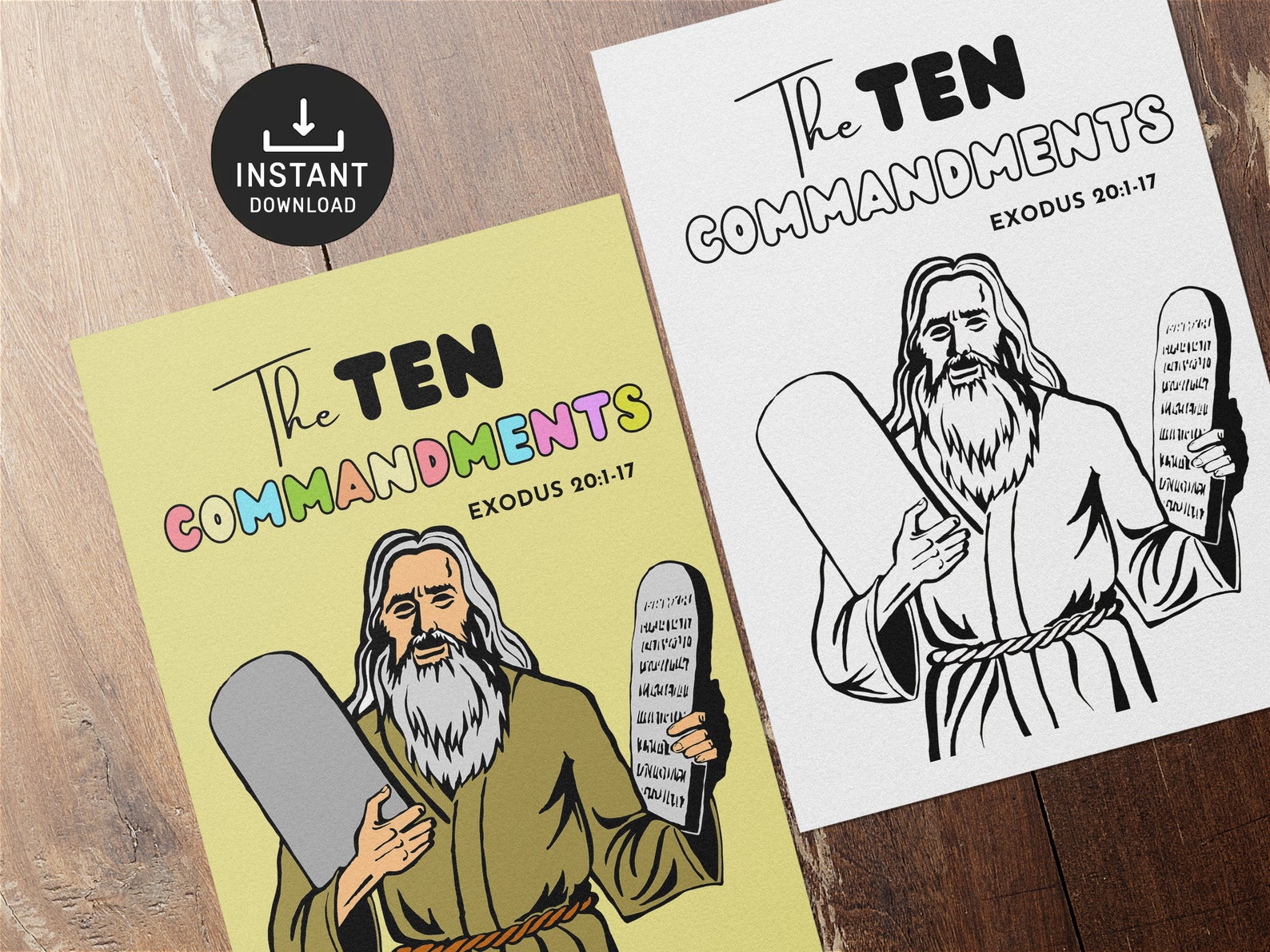 Ten Commandments Flash Card, Printable Bible Activity, Watercolor, Kids ...
