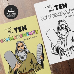 Ten Commandments Flash Card, Printable Bible Activity, Watercolor, Kids ...