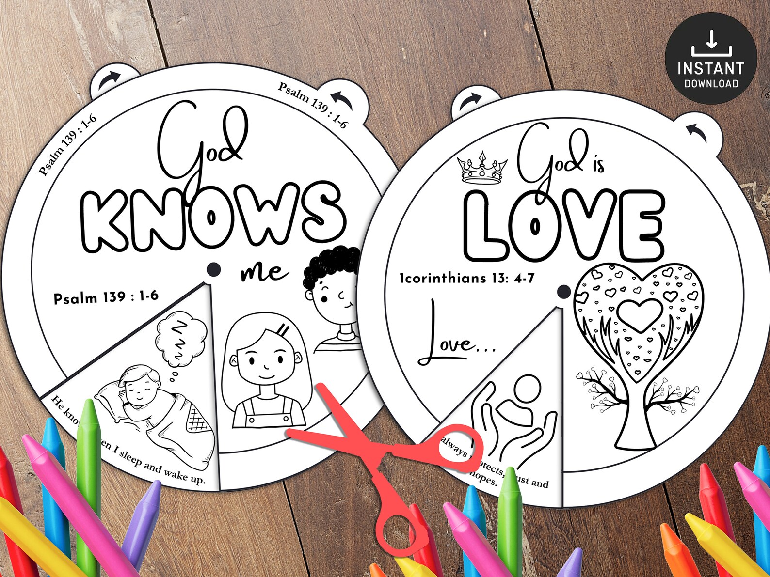 Coloring Wheel Printable Bible Activity Watercolor Kids - Etsy Canada