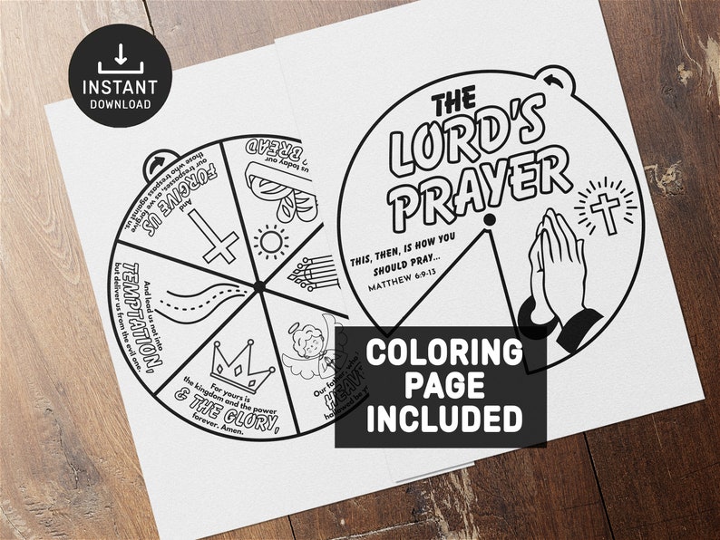 The Lord's Prayer Coloring Wheel, Bible Activity, Kids Bible Lesson ...