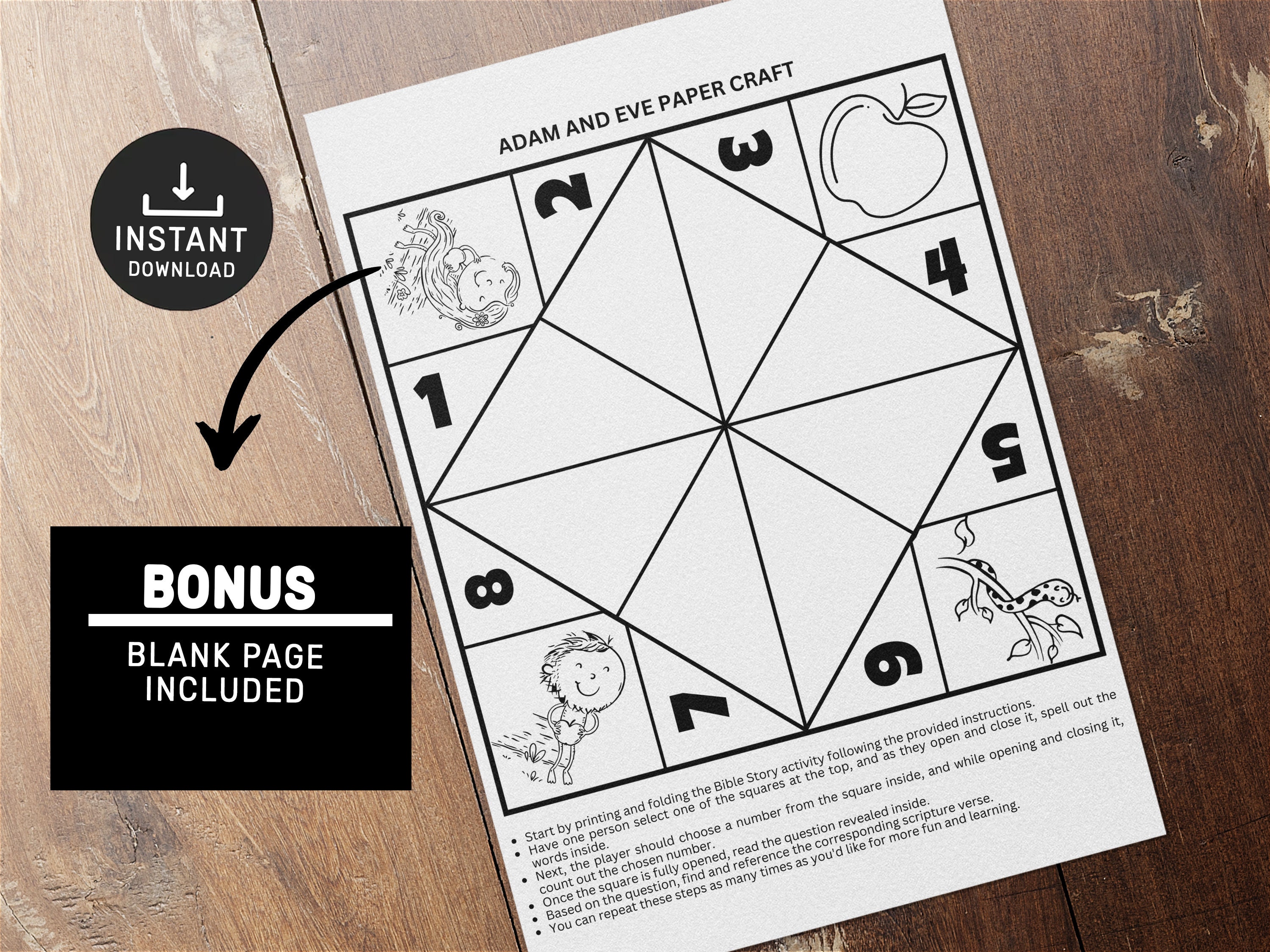 Adam and Eve Fortune Teller, Bible Story Activity, Sunday School Craft ...