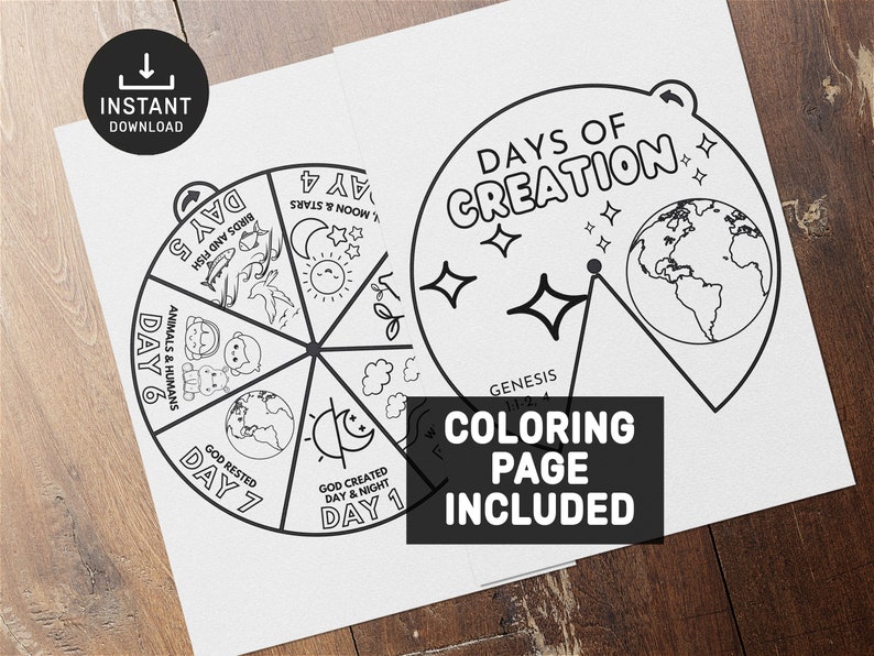 Days of Creation Coloring Wheel, Bible Activity, Kids Bible Lesson ...