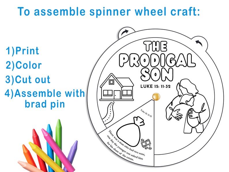 The Prodigal Son Coloring Wheel, Printable Bible Activity, Kids Bible ...