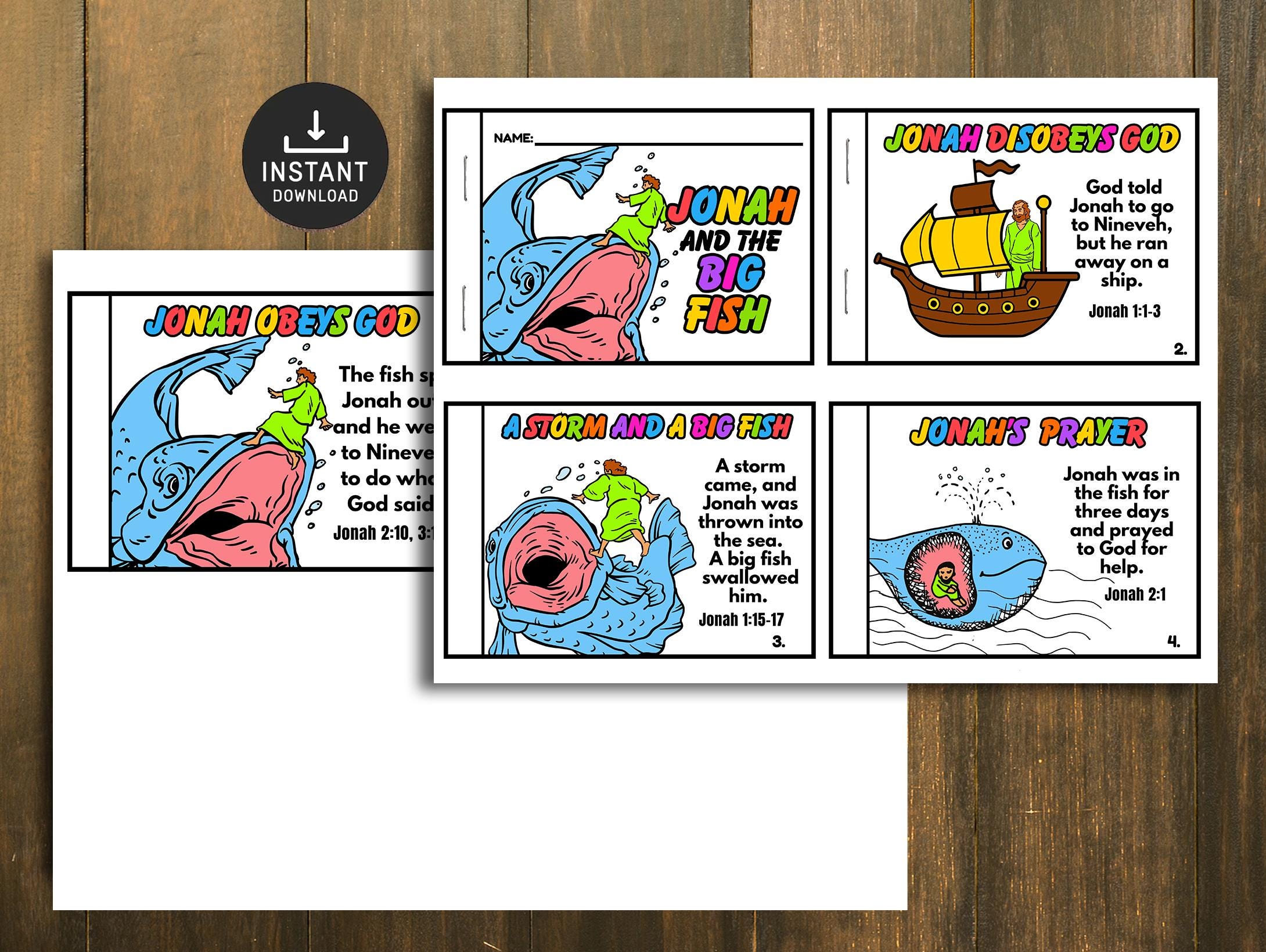 Jonah and the Whale Mini Book, Bible Lesson Kids, Bible Lesson, Memory ...