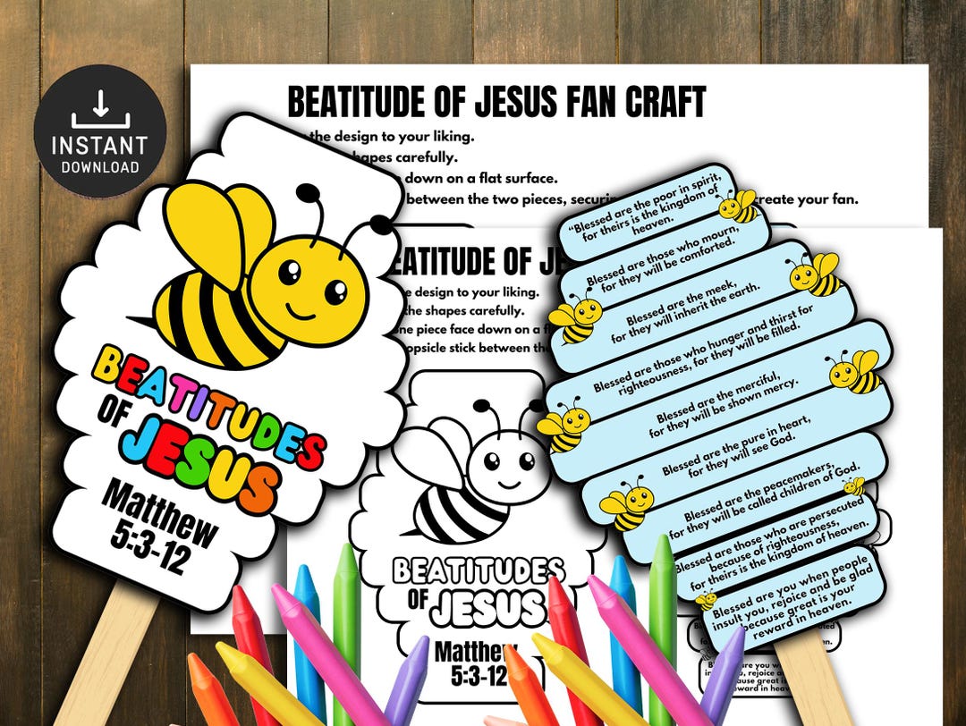Beatitudes Fan Craft for Kids, Printable Bible Verse Activity, Kids ...