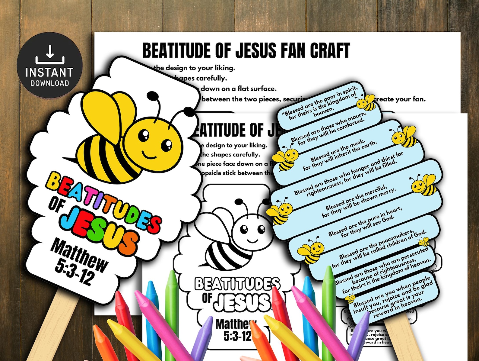 Beatitudes Fan Craft for Kids, Printable Bible Verse Activity, Kids ...