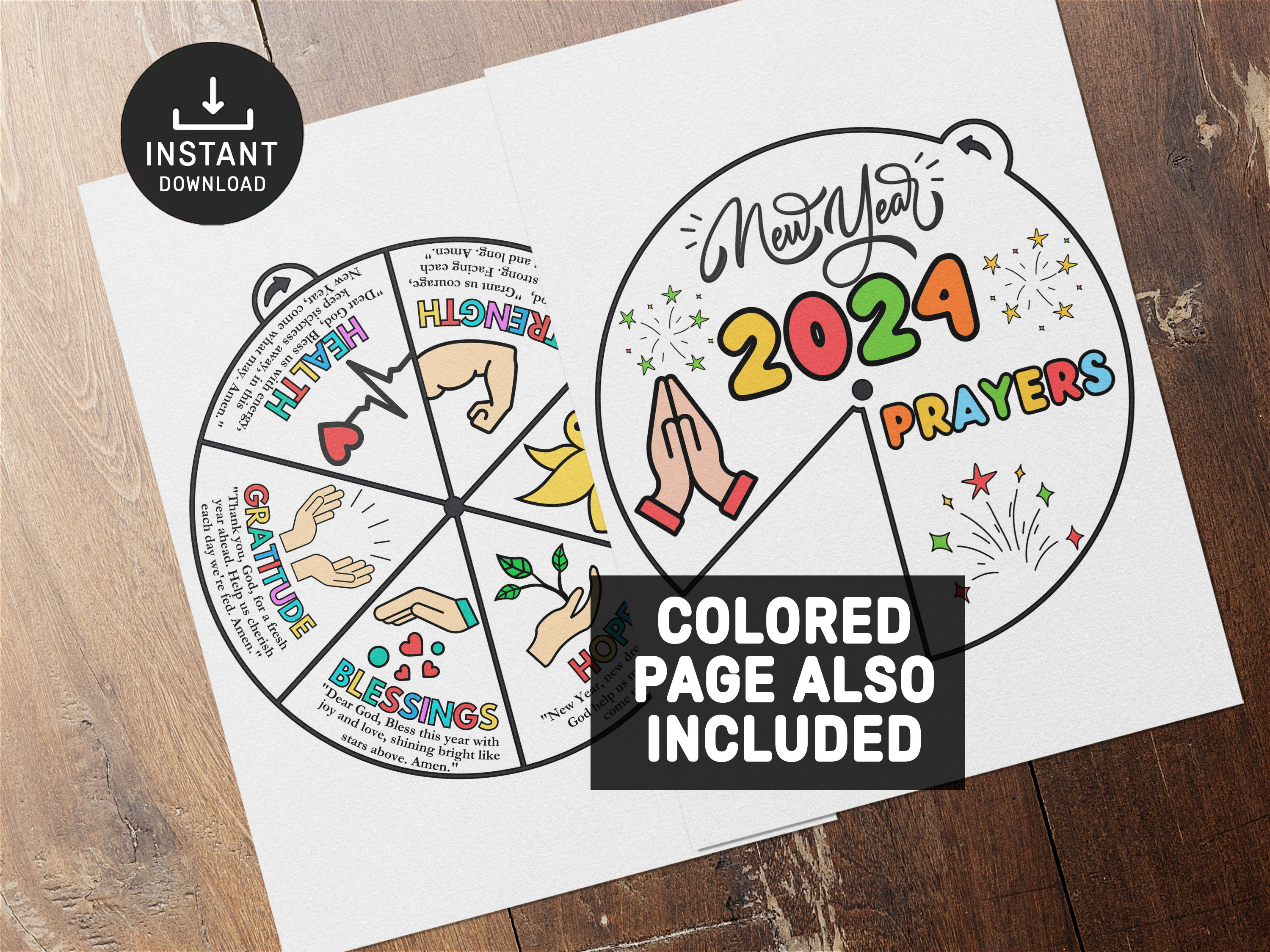 New Year 2024 Prayers Coloring Wheel, Bible Activity, Memory Game ...