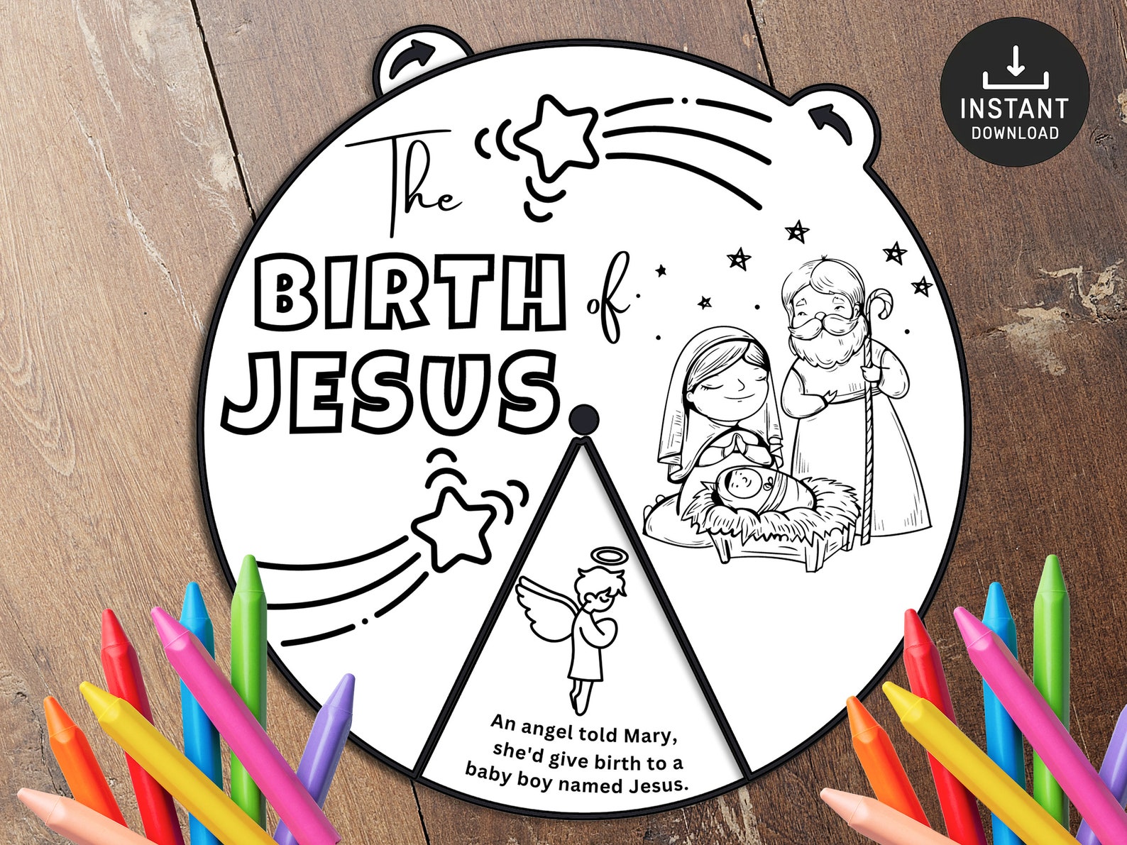 The Birth of Jesus Coloring Wheel, Nativity Christmas Activity, Kids ...