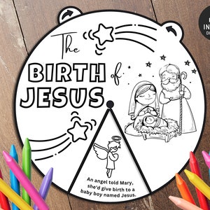 The Birth of Jesus Coloring Wheel, Nativity Christmas Activity, Kids ...