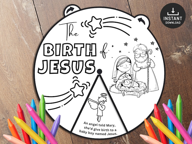 The Birth of Jesus Coloring Wheel, Nativity Christmas Activity, Kids ...