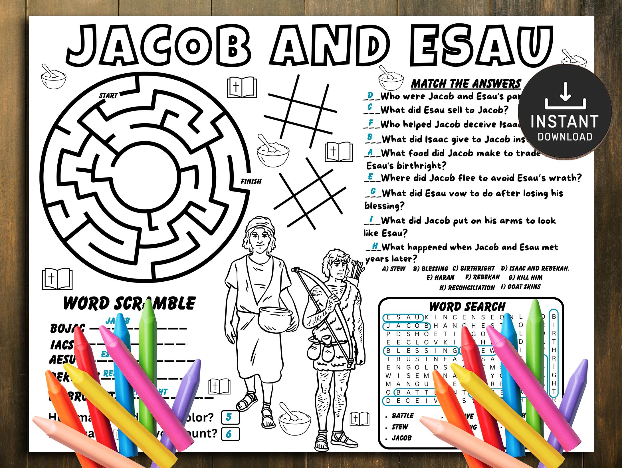 Jacob and Esau, Bible Activity, Sunday Activities, Bible Placemat ...